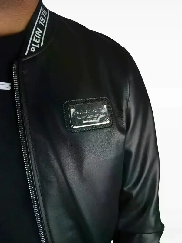 Philipp Plein Logo Leather Bomber Jacket