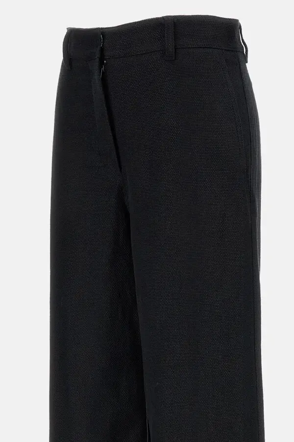 Max Mara Cotton Stretch Linen Blend Trousers - Black