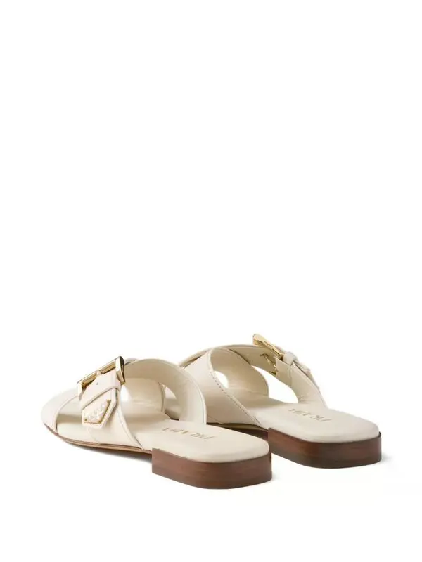 Prada Leather Crisscross Slides With Buckle - Neutrals