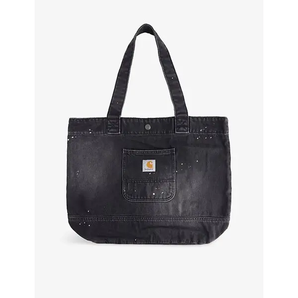 Carhartt Work In Progress Logo Patch Paint Splatter Denim Tote Bag - Black