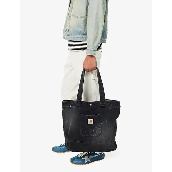 Carhartt Work In Progress Logo Patch Paint Splatter Denim Tote Bag - Black