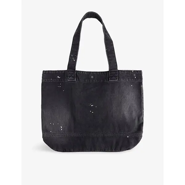 Carhartt Work In Progress Logo Patch Paint Splatter Denim Tote Bag - Black
