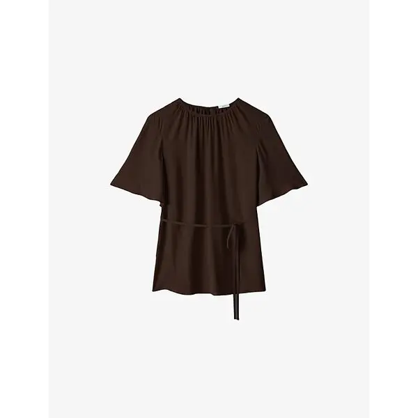 JOSEPH Libbie Tie-waist Crepe Top - Espresso