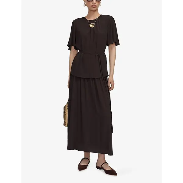 JOSEPH Libbie Tie-waist Crepe Top - Espresso