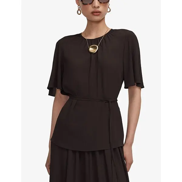 JOSEPH Libbie Tie-waist Crepe Top - Espresso
