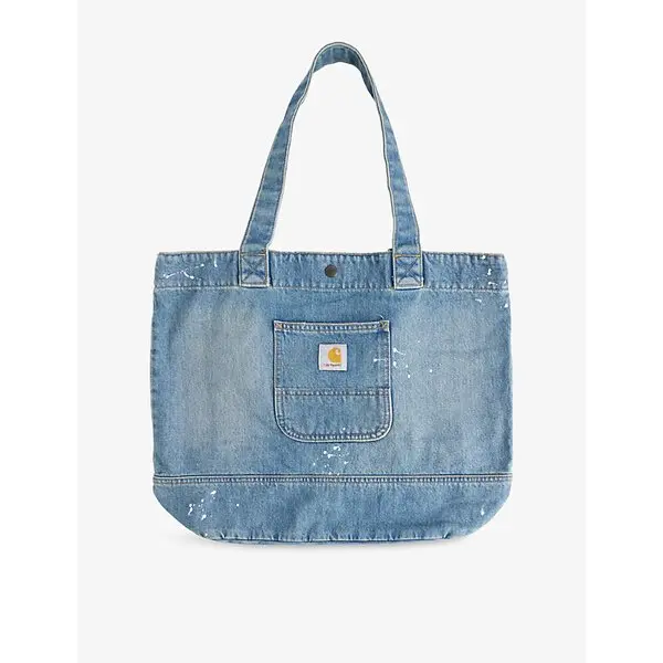Carhartt Work In Progress Denim Tote Bag With Paint Splatter Detail - Blue