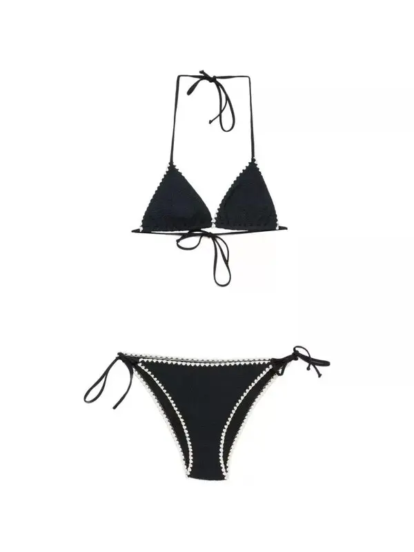 MC2 SAINT BARTH Crochet Trim Triangle Bikini - Black