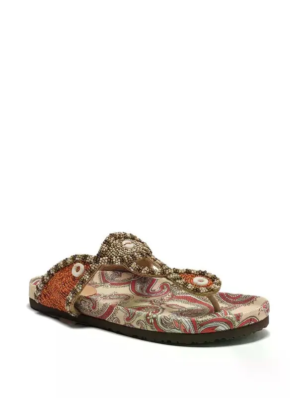 Malìparmi Beaded Paisley Print Thong Sandals