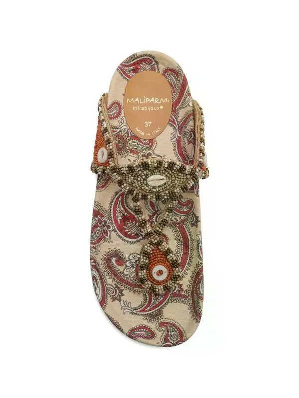 Malìparmi Beaded Paisley Print Thong Sandals