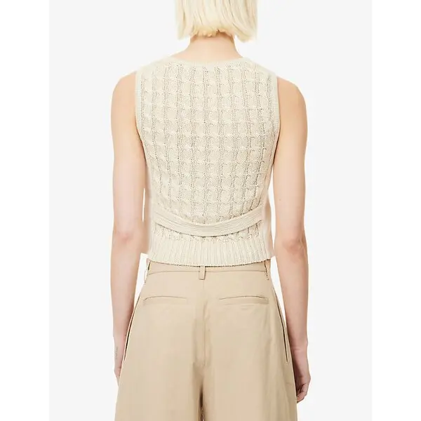 Max Mara V-neck Cable Knit Linen Vest