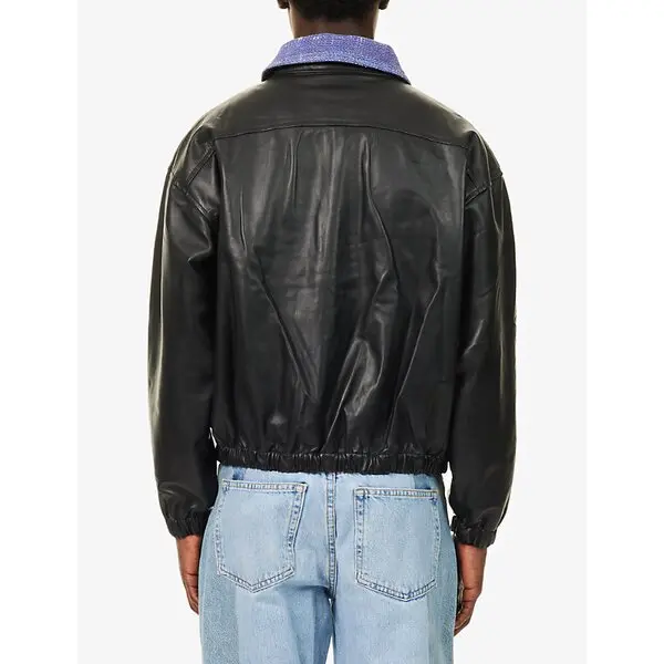 KARTIK RESEARCH Kantha Contrast Collar Leather Jacket