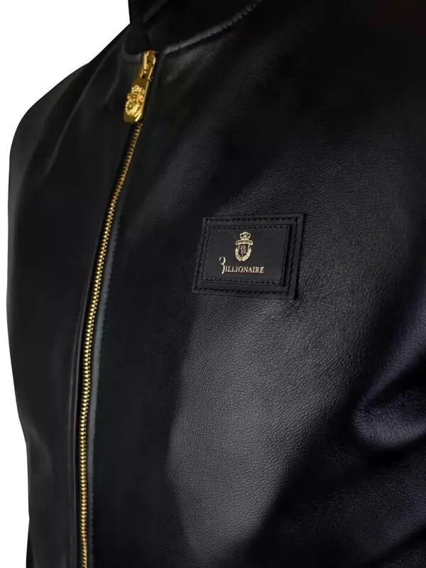BILLIONAIRE Logo Patch Leather Jacket