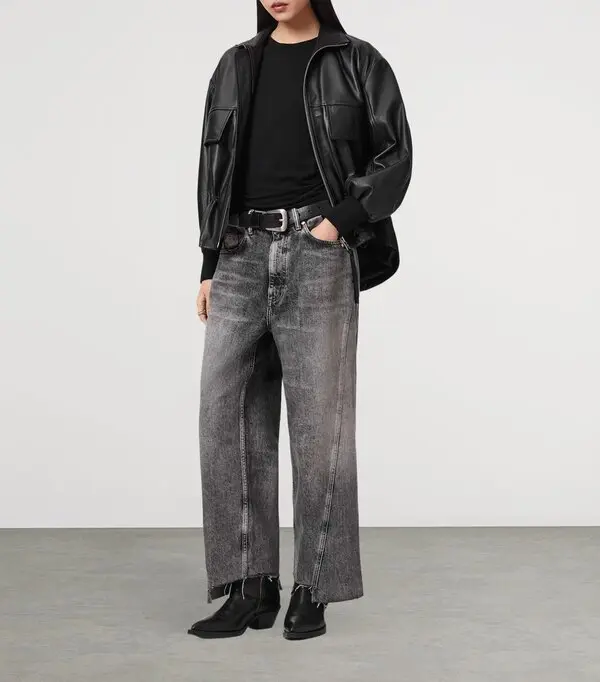 ALLSAINTS Fox Asymmetrical Wide-leg Jeans - Black