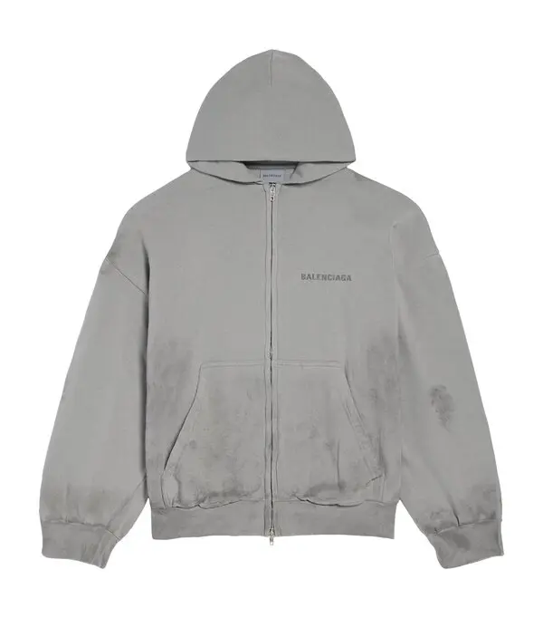 Balenciaga Distressed Logo Zip-up Hoodie - Pink