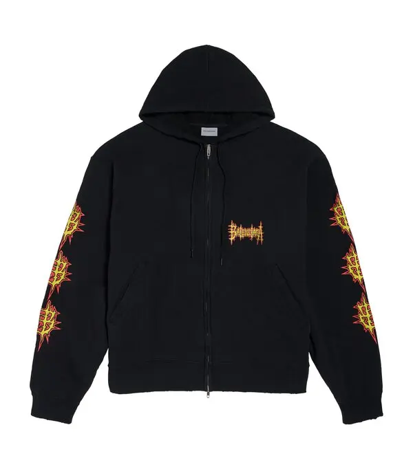 Balenciaga Sacré Cœur Logo Zip-up Hoodie - Black