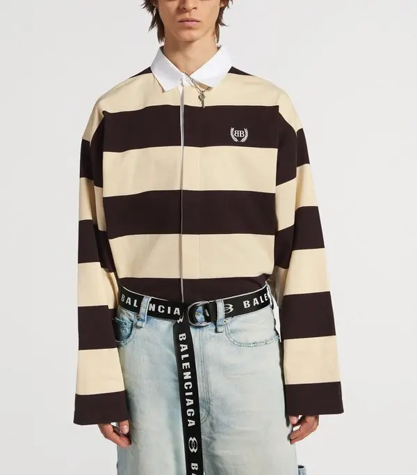 Balenciaga Striped Long-sleeve Polo Shirt - Red