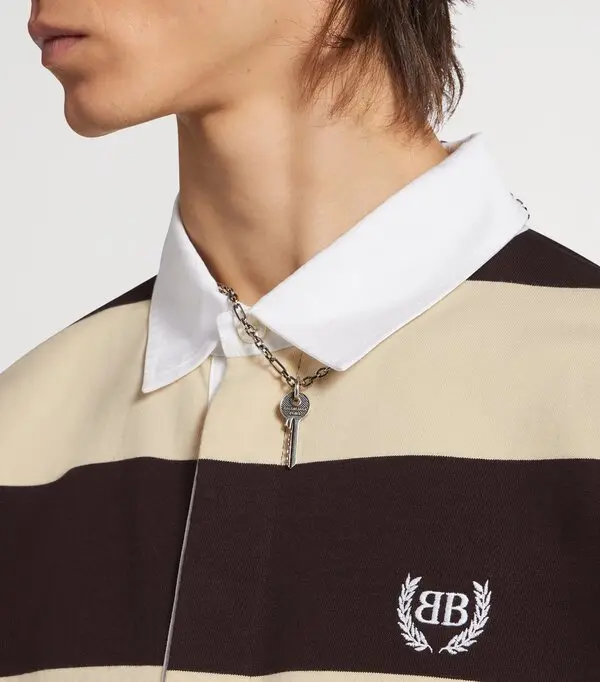 Balenciaga Striped Long-sleeve Polo Shirt - Red