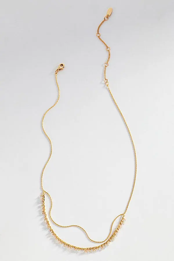 Anthropologie Delicate Layered Beaded Necklace - Clear