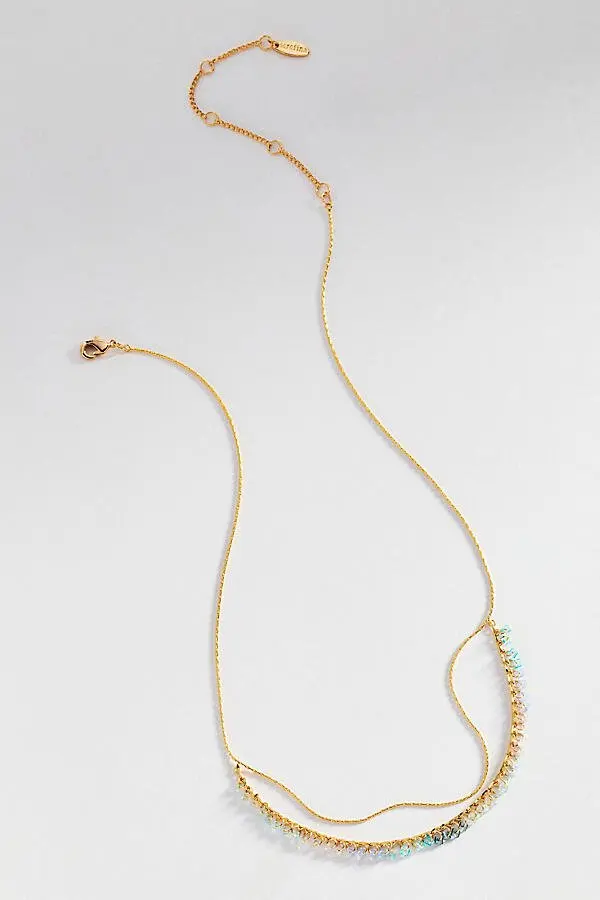 Anthropologie Delicate Layered Beaded Necklace - Dark Turquoise