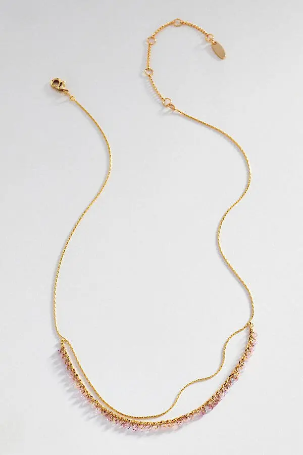 Anthropologie Delicate Layered Beaded Necklace - Lilac