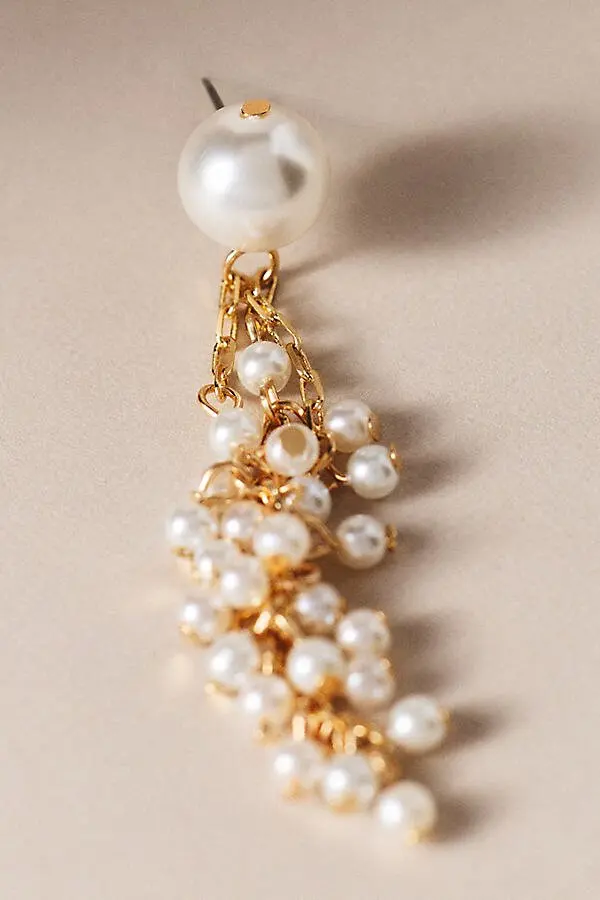 Anthropologie Draping Pearl Drop Earrings - Gold