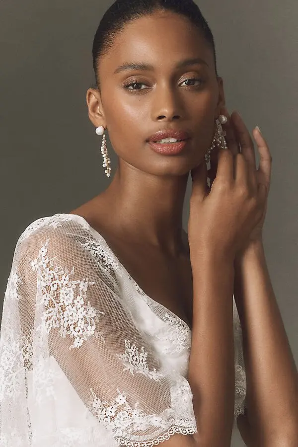 Anthropologie Draping Pearl Drop Earrings - Gold