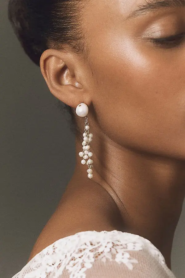 Anthropologie Draping Pearl Drop Earrings - Gold
