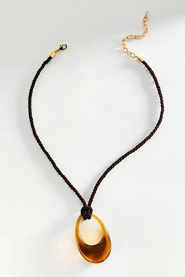 Anthropologie Lucite Pendant Cord Necklace - Chocolate