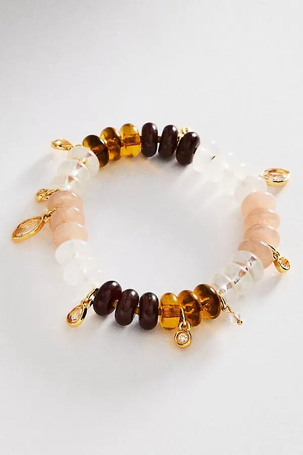 Anthropologie Circular Beaded Crystal Charm Bracelet - Neutral