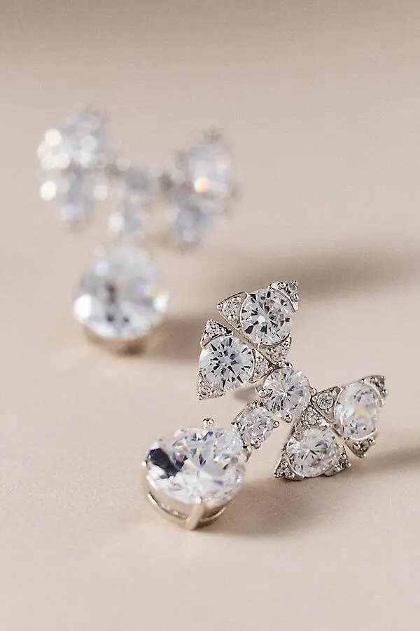 Nadri Whimsy Bow Drop Earrings - Silver
