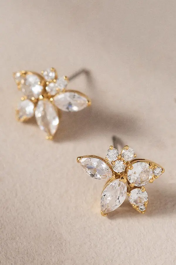 Nadri Floral Cluster Post Earrings - Gold