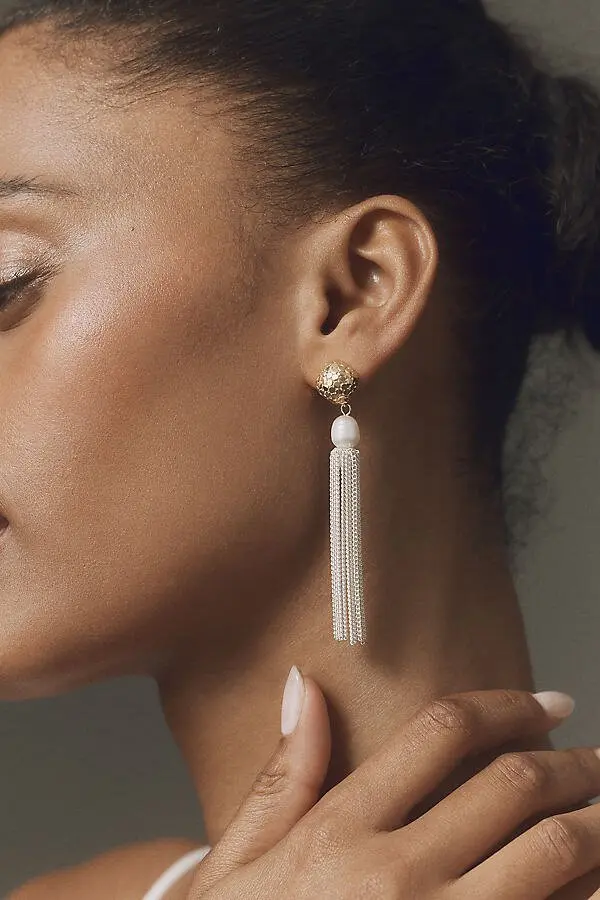 Anthropologie Freshwater Pearl Tassel Drop Earrings