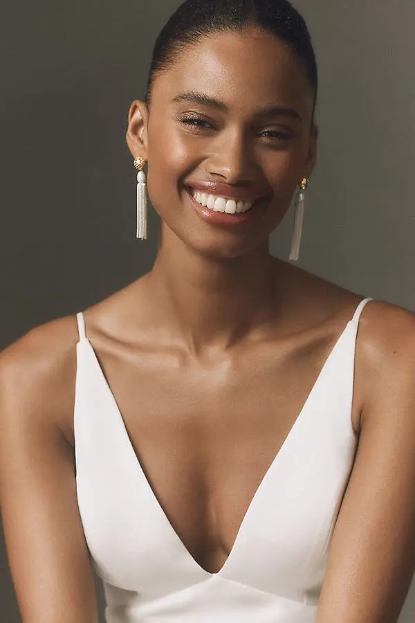 Anthropologie Freshwater Pearl Tassel Drop Earrings