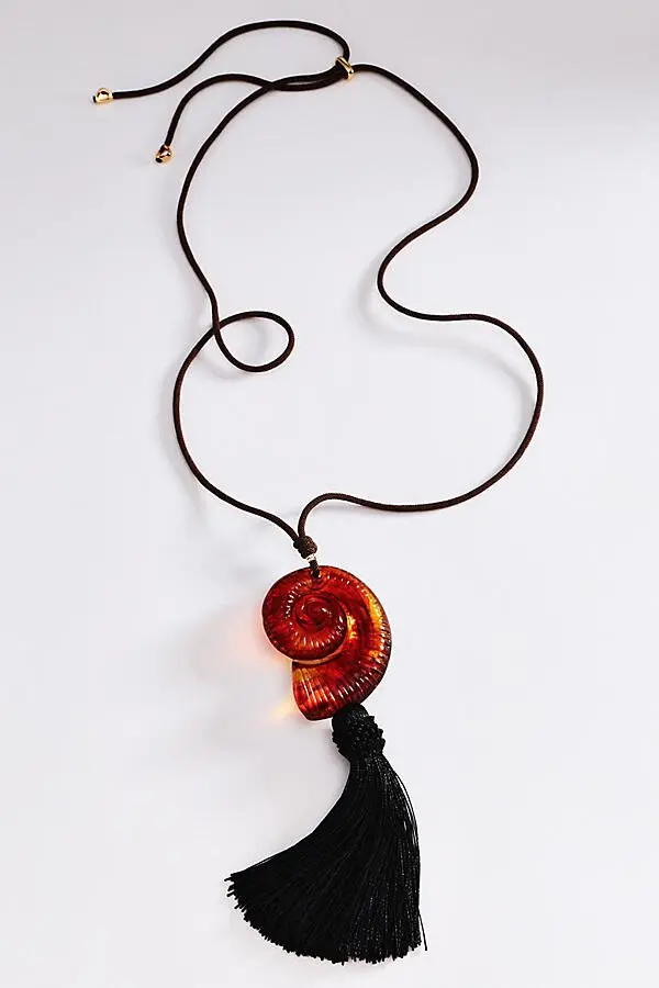 Anthropologie Resin Shell Tassel Necklace - Black/tortoise