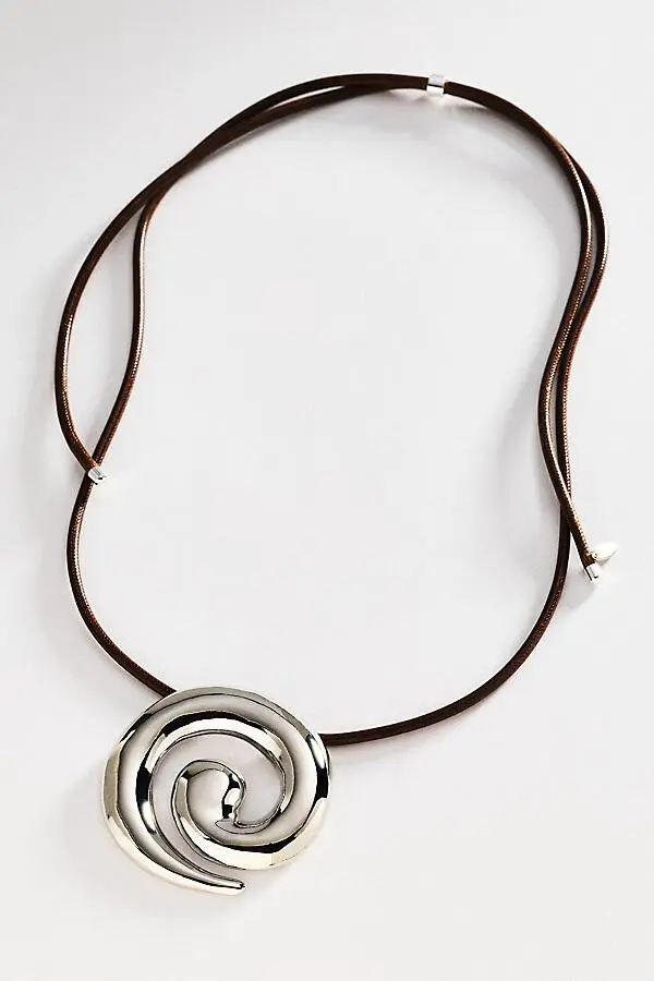 Anthropologie Swirl Pendant Cord Necklace - Silver