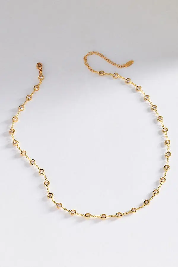 Anthropologie Bezel Crystal Station Necklace - Gold