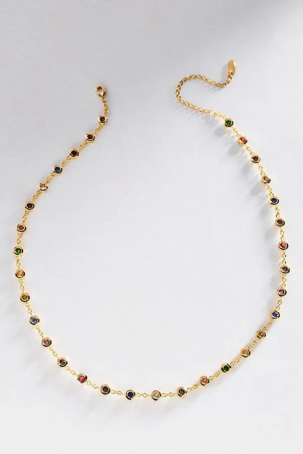 Anthropologie Bezel Crystal Necklace - Multi