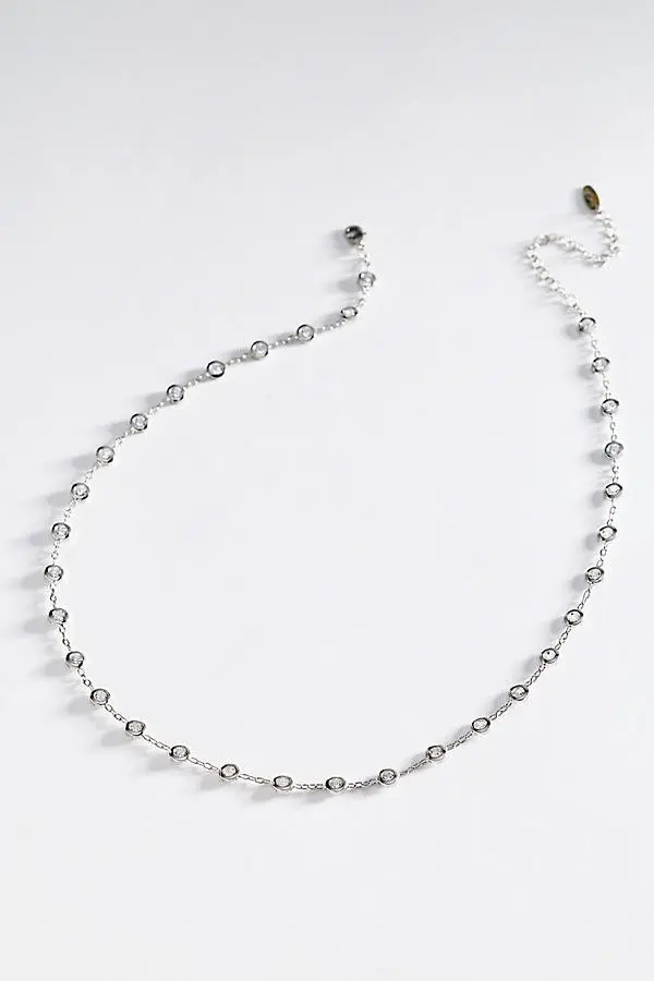 Anthropologie Bezel Crystal Station Necklace - Silver