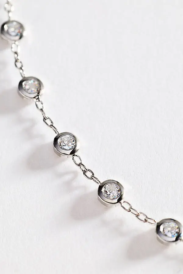 Anthropologie Bezel Crystal Station Necklace - Silver