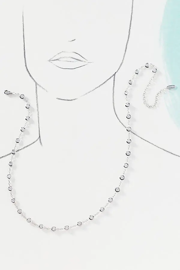 Anthropologie Bezel Crystal Station Necklace - Silver