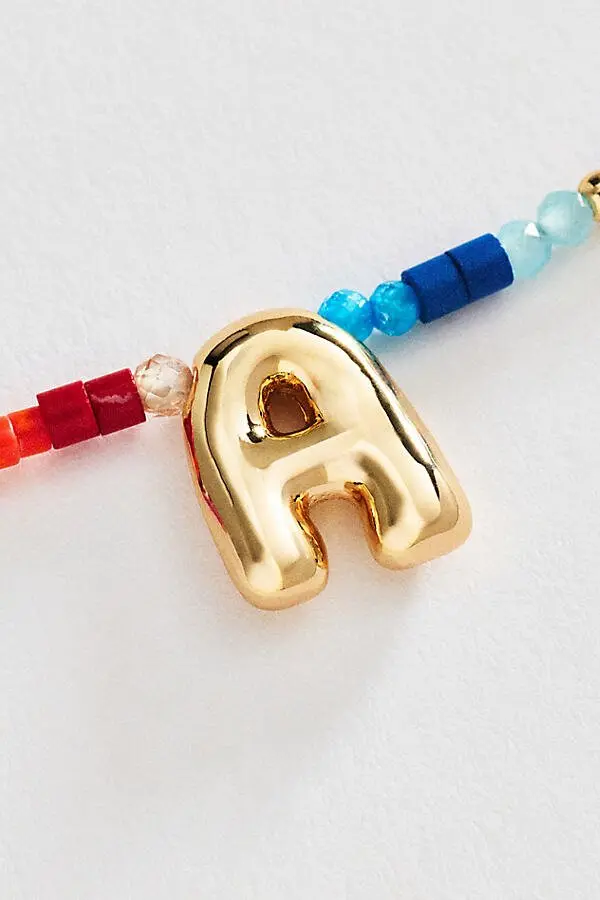 Anthropologie Mini Beaded Bubble Initial Necklace - A