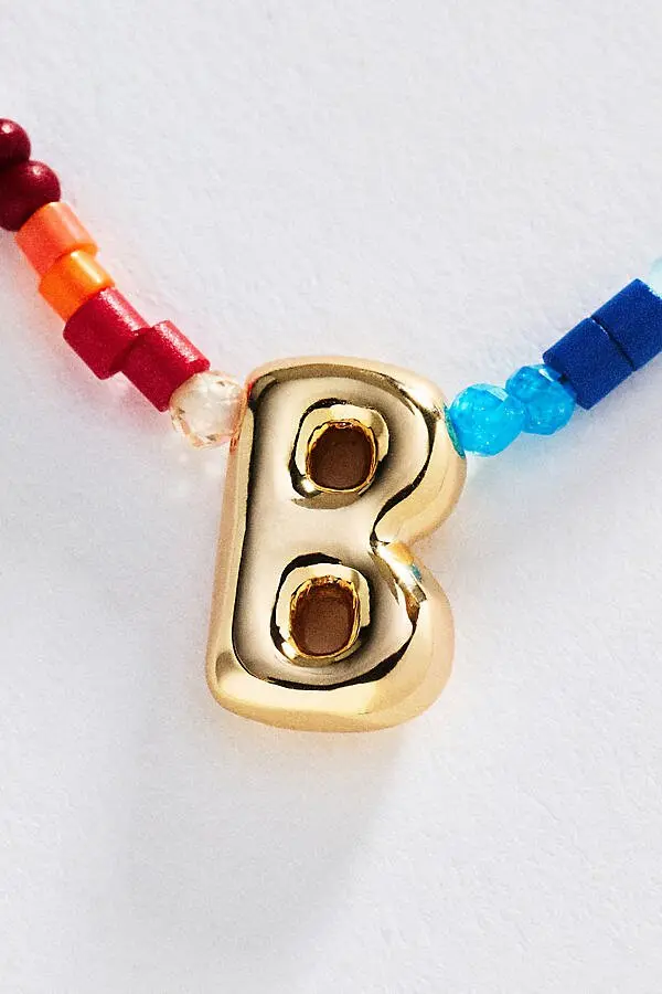 Anthropologie Mini Beaded Bubble Initial Necklace - B