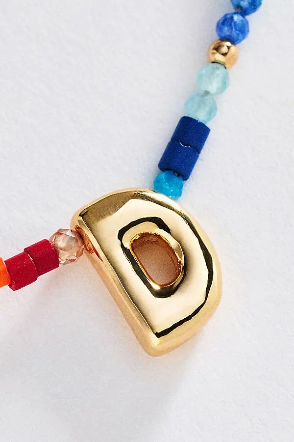 Anthropologie Mini Beaded Bubble Initial Necklace - D