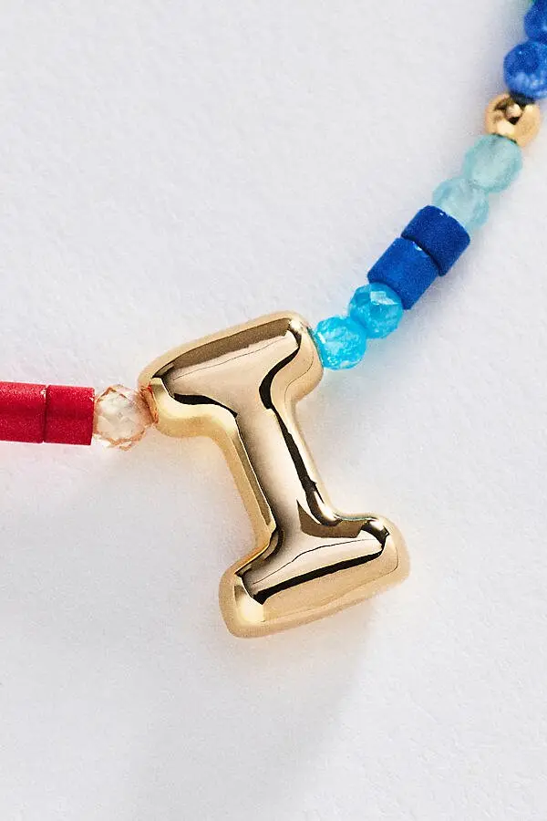 Anthropologie Mini Beaded Bubble Initial Necklace - I