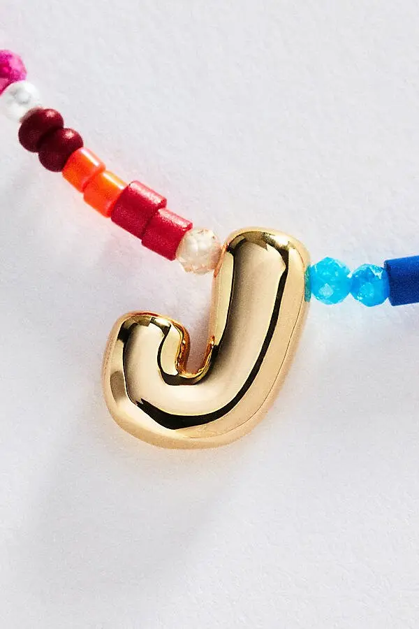 Anthropologie Mini Beaded Bubble Initial Necklace - J