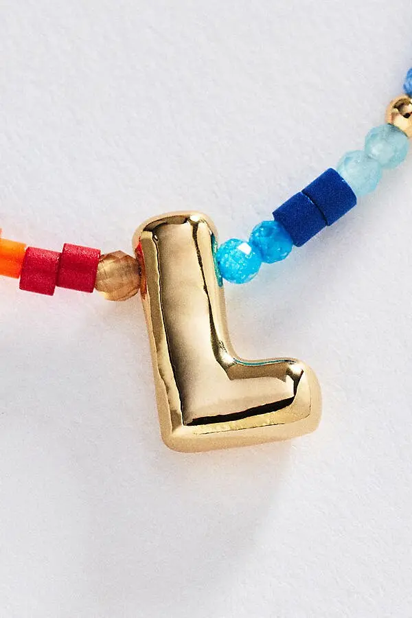 Anthropologie Mini Beaded Bubble Initial Necklace - L