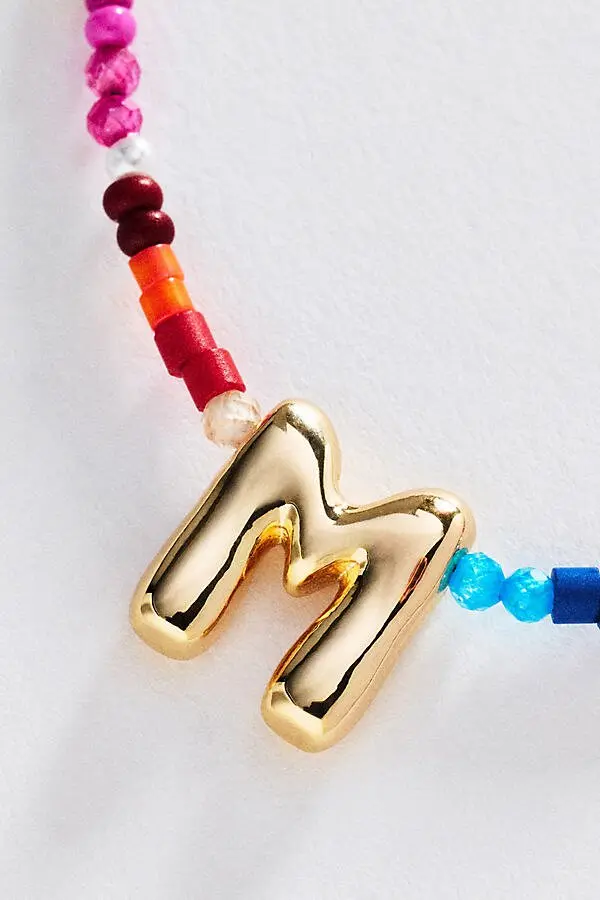 Anthropologie Mini Beaded Bubble Initial Necklace - M