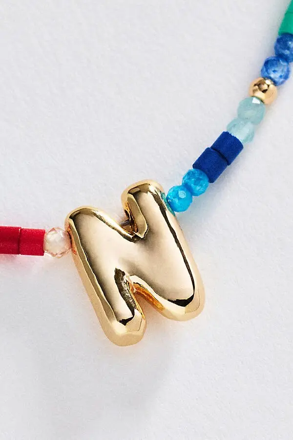 Anthropologie Mini Beaded Bubble Initial Necklace - N