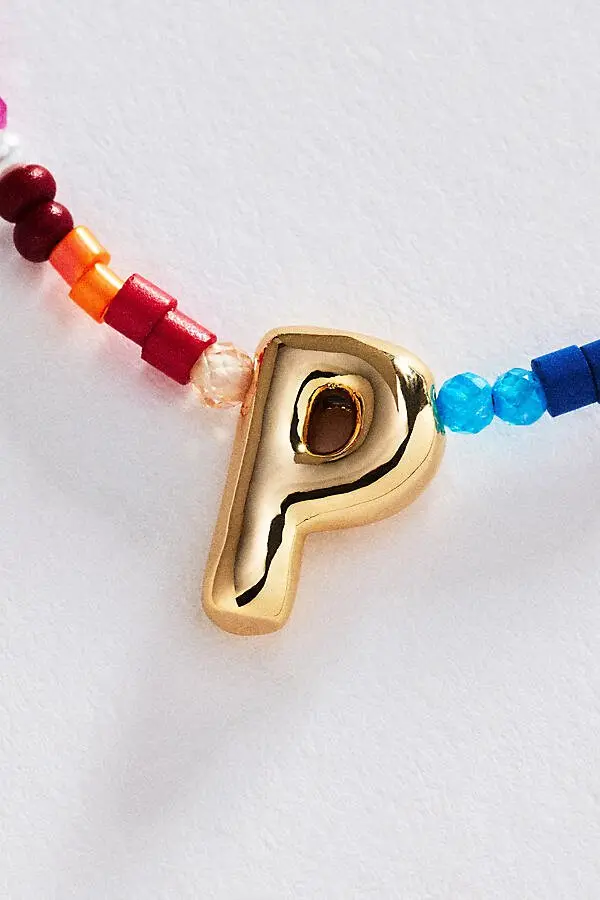 Anthropologie Mini Beaded Bubble Initial Necklace - P