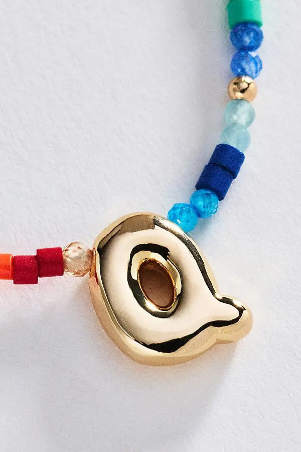Anthropologie Mini Beaded Bubble Initial Necklace - Q